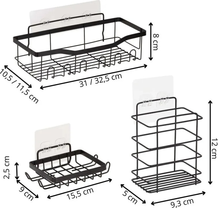Poličky do koupelny 5 ks SPRINGOS HA7543 černé