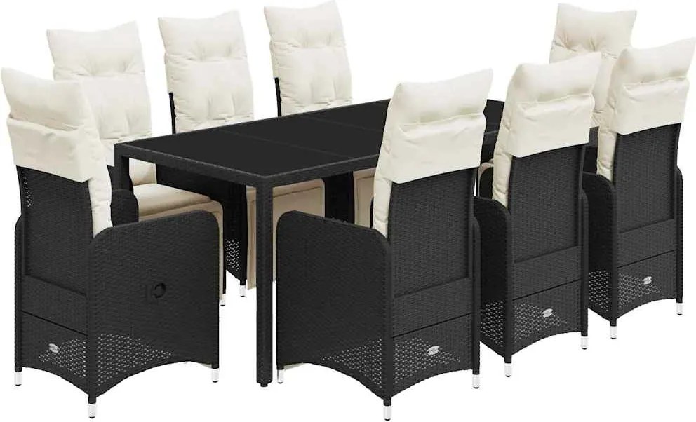 9dílný zahradní bistro set s poduškami černý polyratan 3277140