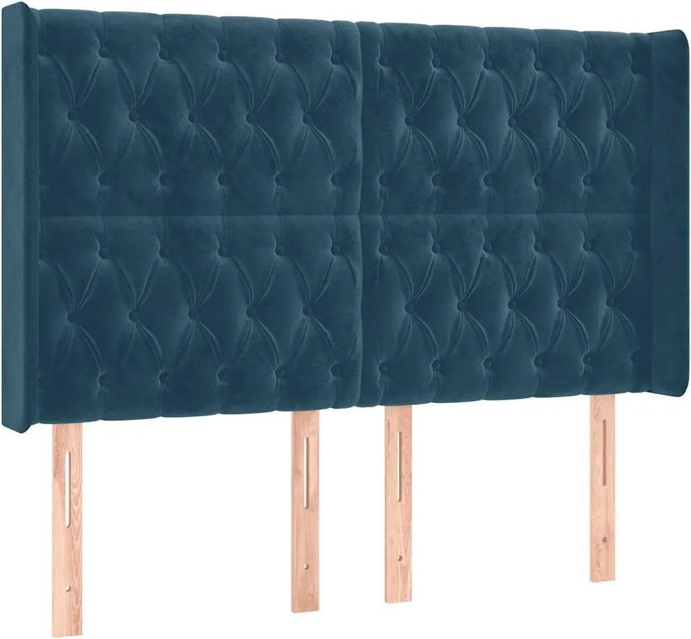 Box spring postel s matrací a LED tmavě modrá 140x200 cm samet 3139749