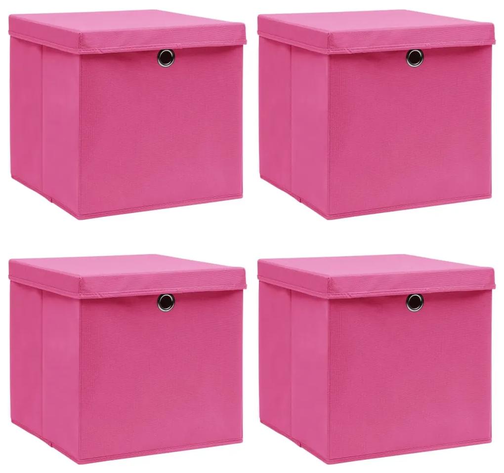 288346 vidaXL Úložné boxy s víky 4 ks růžové 32 x 32 x 32 cm textil