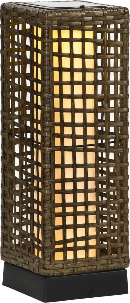 Outsunny solární lampa ratan, vodotěsná, se světelným senzorem, LED venkovní světlo, 15,5x15,5x46cm| Aosom