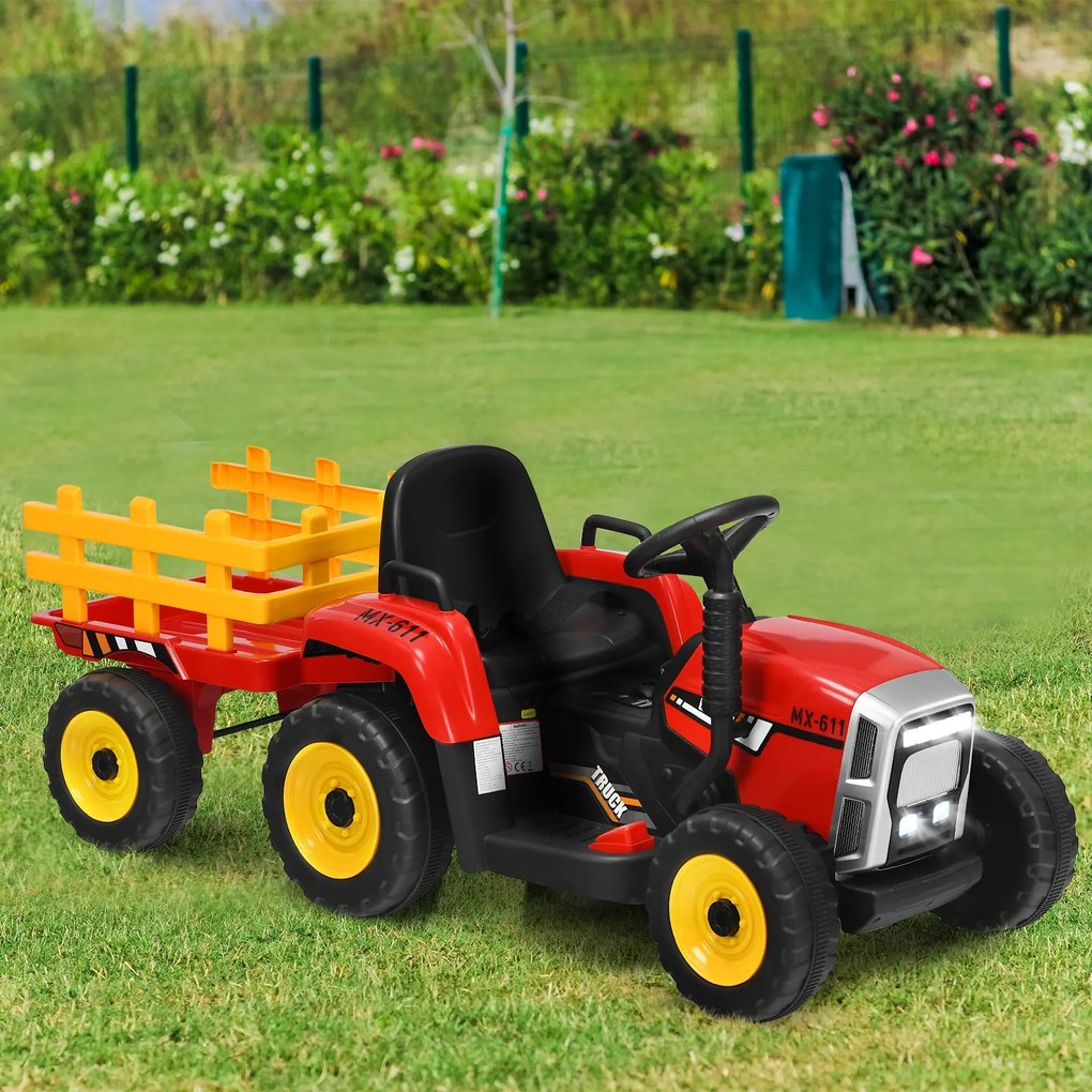 Costway 3-rychlostní dětský traktor 12 V pojízdný traktor s – červený