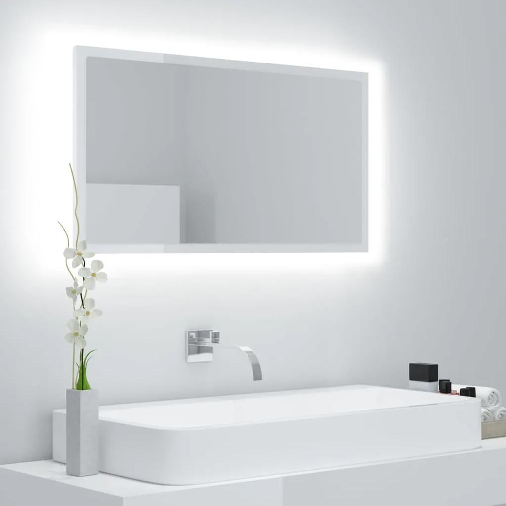 804929 vidaXL LED koupelnové zrcadlo bílé vysoký lesk 80x8,5x37cm dřevotříska