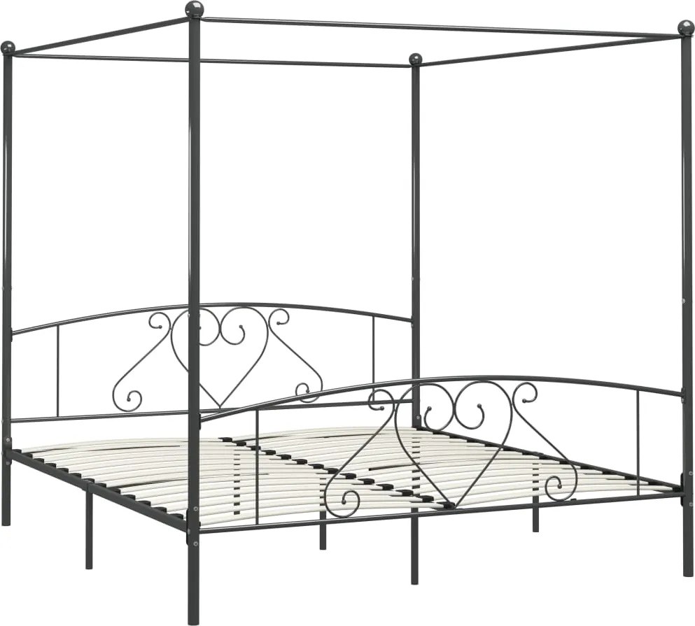 vidaXL Marketos Rám postele s nebesy šedý kovový 200 x 200 cm