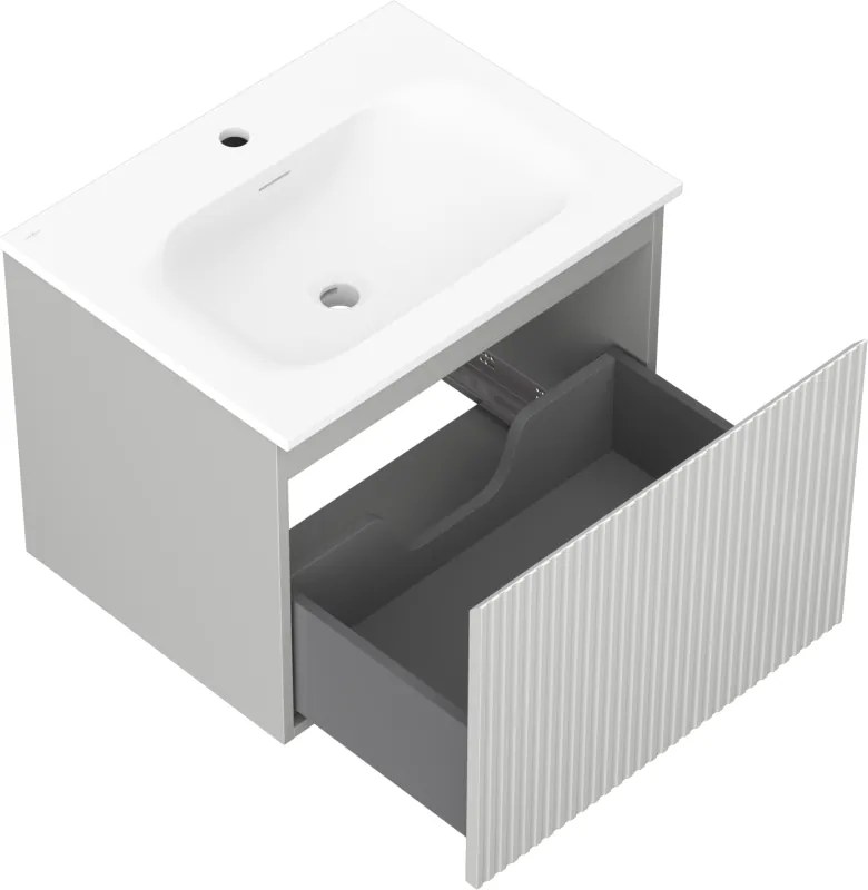 Mexen Rivel, koupelnová skříňka 60 cm s umyvadlem Vela, 1 zásuvka, drážkovaná, šedá matná/bílá, 91A20-06047-1-BF62-W23M01