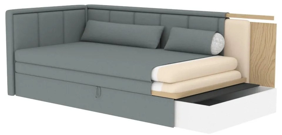 Modrá/šedá žinylková rozkládací/s úložným prostorem pohovka 214 cm Fulgeo – ELTAP