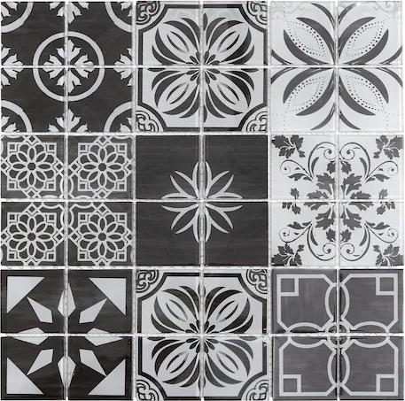 Skleněná mozaika černobílá 30x30 cm lesk PATCHWORK300