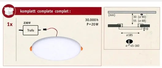 Paulmann 92392 - LED/17,5W IP44 Koupelnové podhledové svítidlo VARIFIT 230V