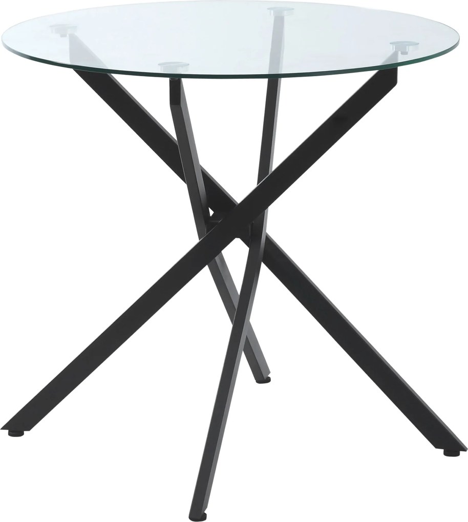 HOMCOM Kulatý Jídelní Stůl pro 4 Osoby, Kulatý Jídelní Stůl s Křížovými Nohami, Temperované Sklo, pro Jídelnu, Kuchyň, Ø80 x 75 cm, Moderní Design, Če