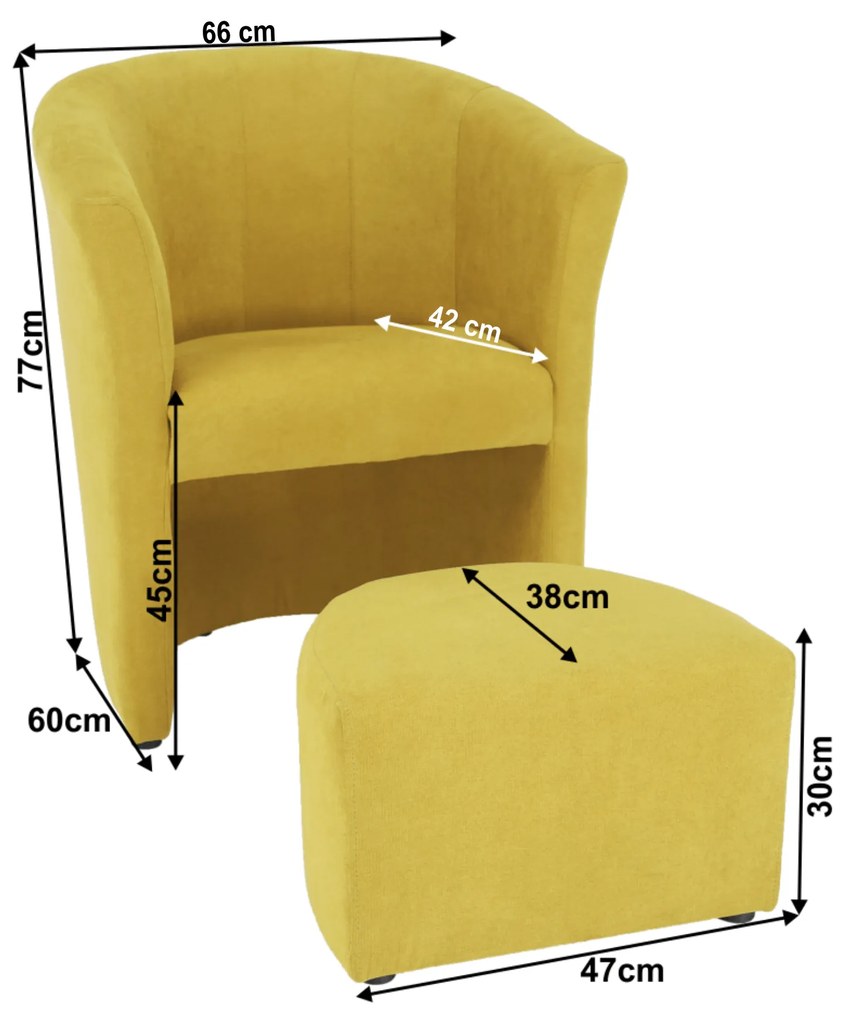 Kondela Klubové křeslo s taburetem, hořčicová, ROSE