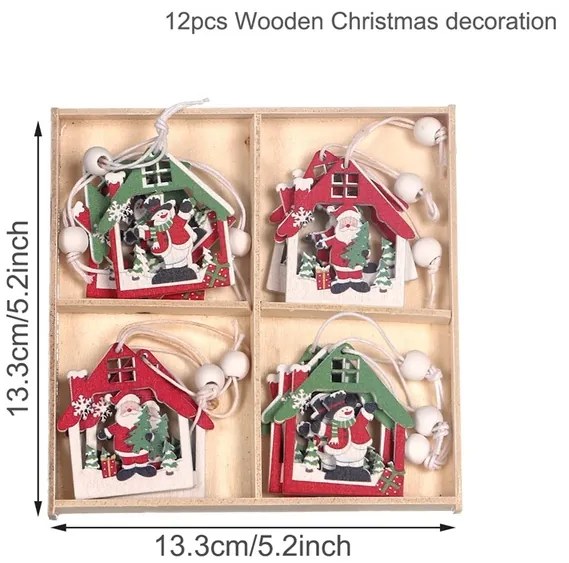 Vánoční dekorace - vánoční ozdobičky ze dřeva (12 ks v balení) Barva: 6