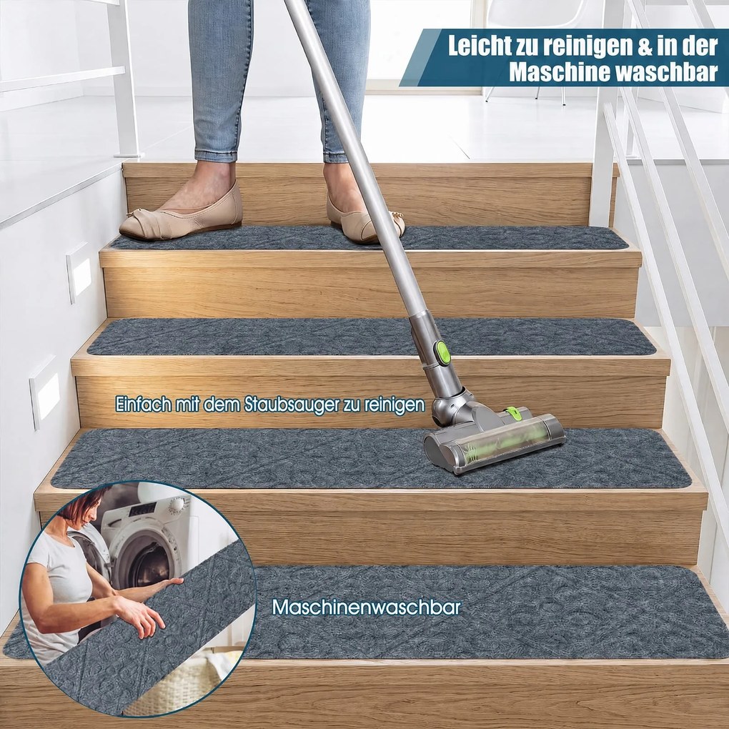 Costway 15 Koberce na schody Protiskluzové koberce na schody 76 cm – světle šedá