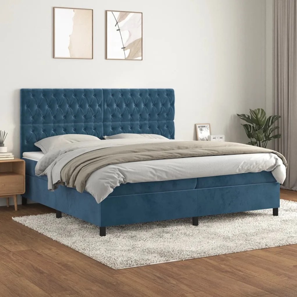 Box spring postel s matrací tmavě modrá 200x200 cm samet
