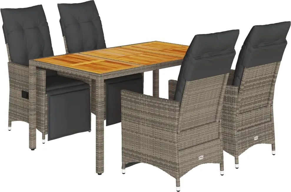 5dílný zahradní bistro set s poduškami šedý polyratan 3276887
