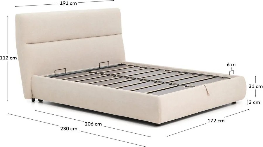 Béžová čalouněná dvoulůžková postel z žinylky s úložným prostorem s roštem 160x200 cm Dafra – Kave Home