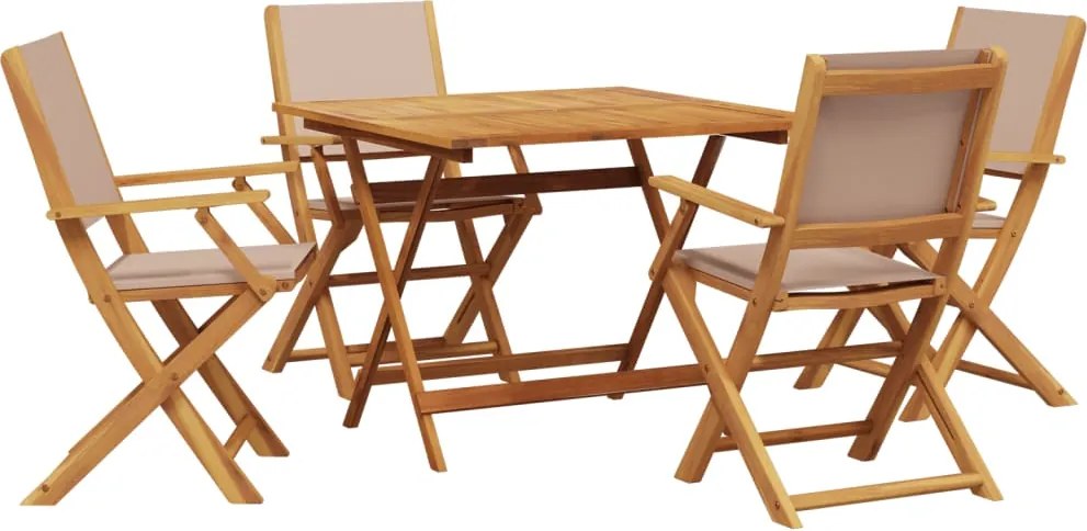 5dílný zahradní jídelní set taupe textil a masivní dřevo 3281834