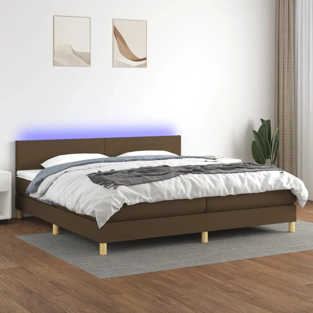 Box spring postel s matrací a LED tmavě hnědá 200x200 cm textil