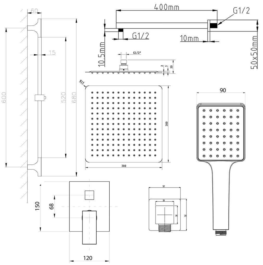 Sapho Sapho, CUBEMIX podomítková sprchová baterie, 2 výstupy, černá mat, CM042B-02