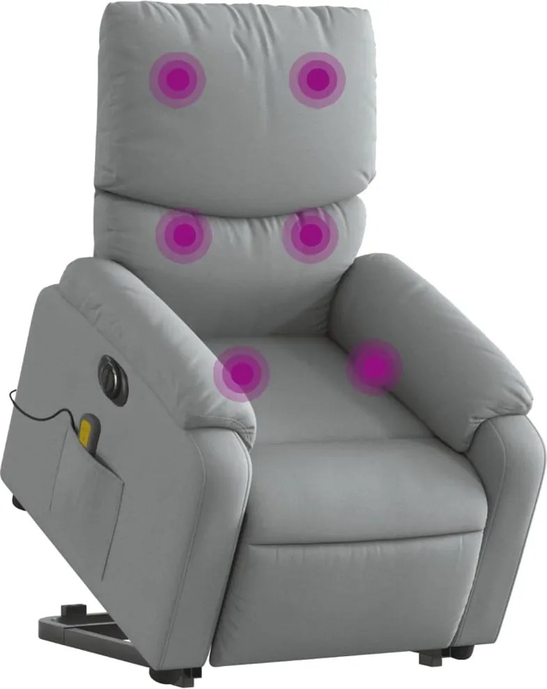 Elektrické zvedací masážní polohovací křeslo světle šedé textil 3204860