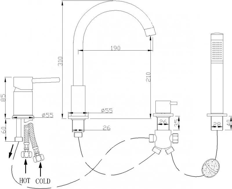 Mexen ALMA vanová 4-otvorová baterie, černá, 75032-70