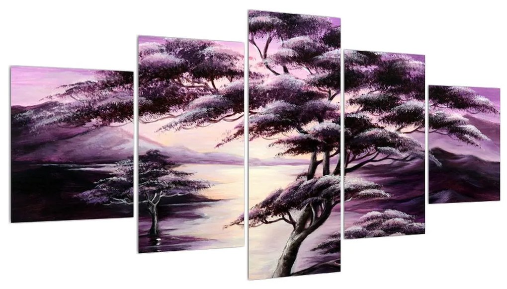 Fialový obraz stromu (150x80 cm)