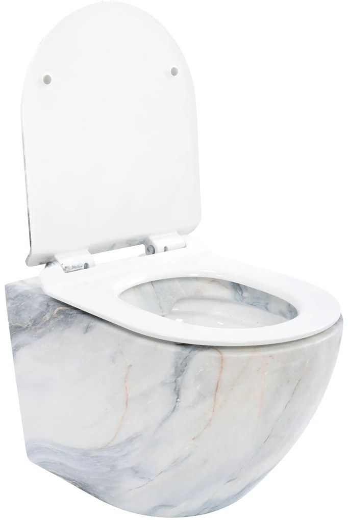 Rea Carlos, závěsná WC mísa Rimless 495x370x355 mm + toaletní sedák z duroplastu, imitace kamene Granit matný, REA-C8003
