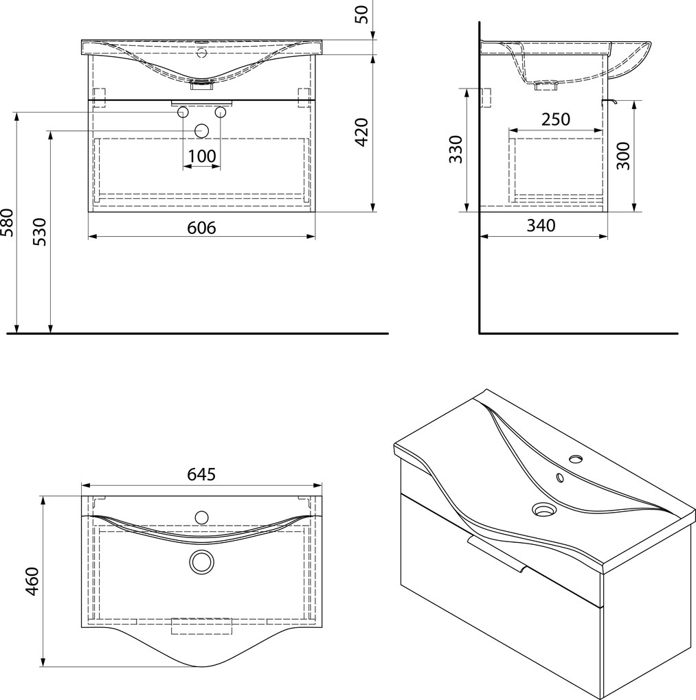 Aqualine Akira koupelnová skříňka pod umyvadlo 60,6 x 42 x 34 cm bílá AK265