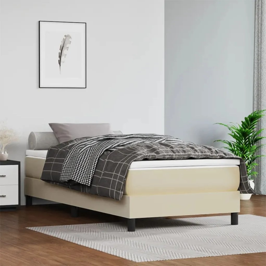 Rám postele s boxspringem krémový 90x200 cm umělá kůže 3120678