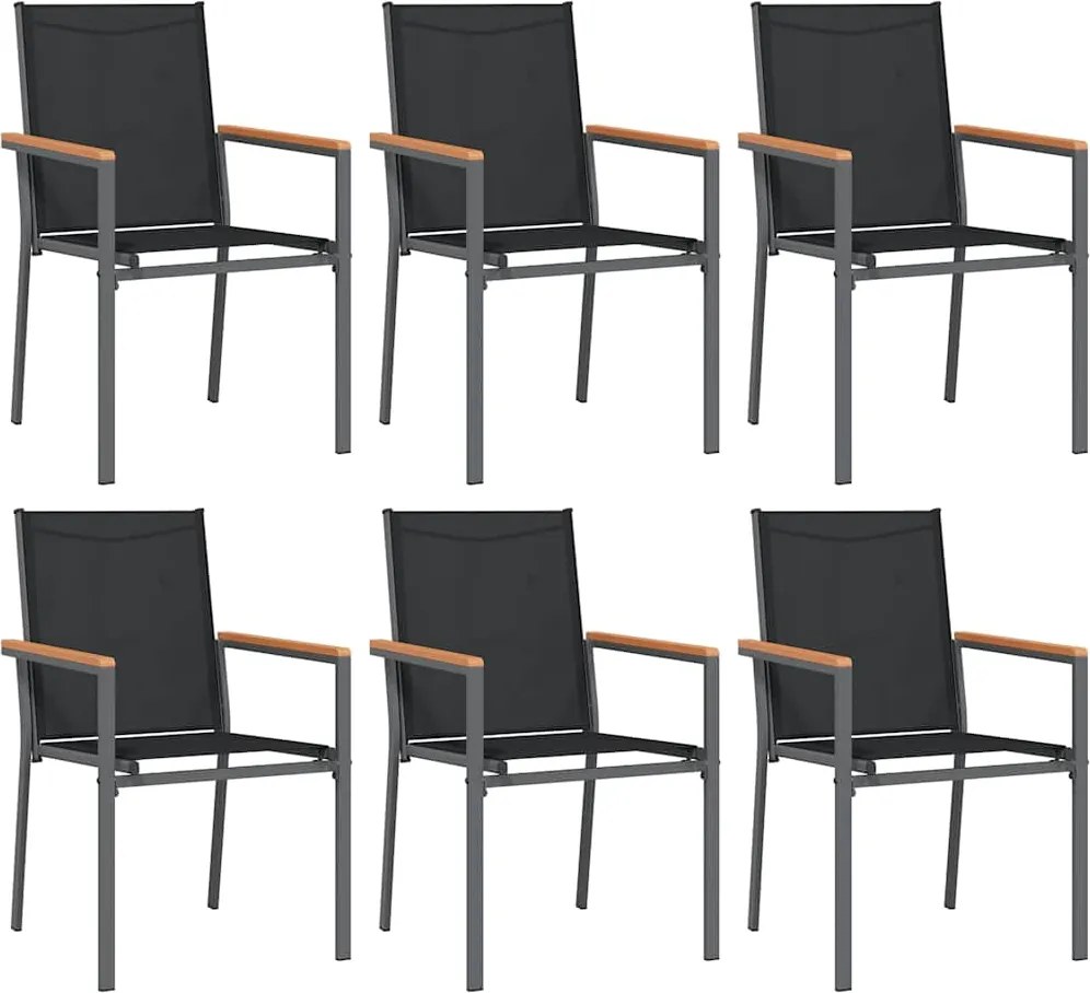 7dílný zahradní jídelní set černý textilen a ocel 3187044