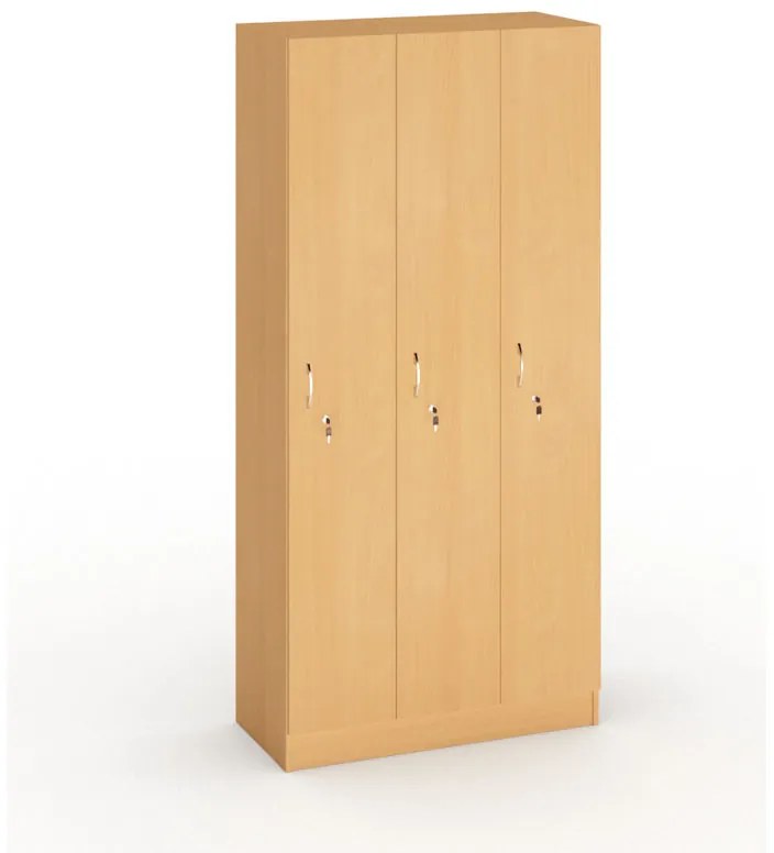 Dřevěná šatní skříňka, 3 oddíly, 1900x900x420 mm, buk