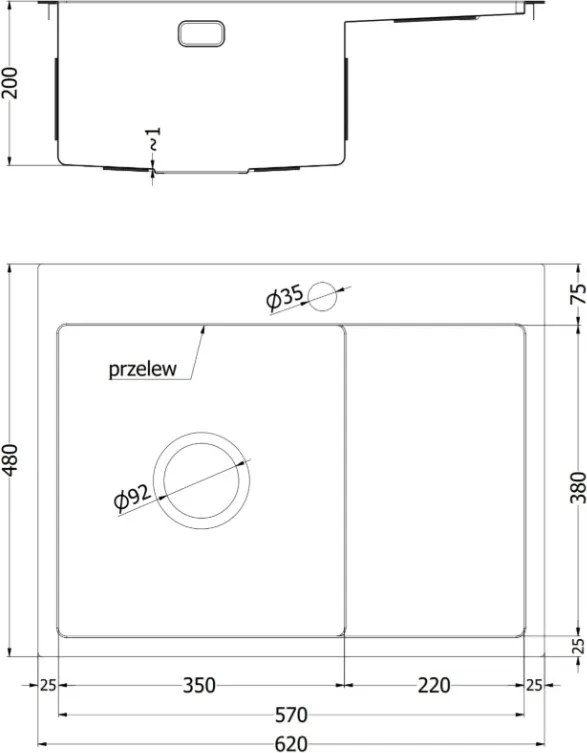 Mexen Exar nerezový dřez s 1 komorou a odkapávačem, levý 620 x 480 mm, černý