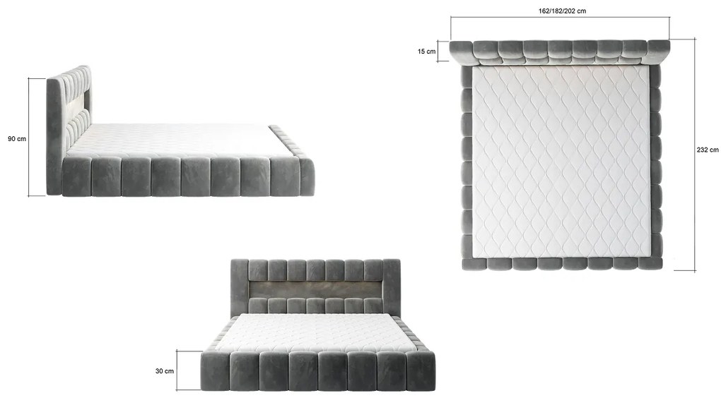 Manželská postel 140 cm Luxa (antracit) (s roštem, úl. prostorem a LED). 1041559