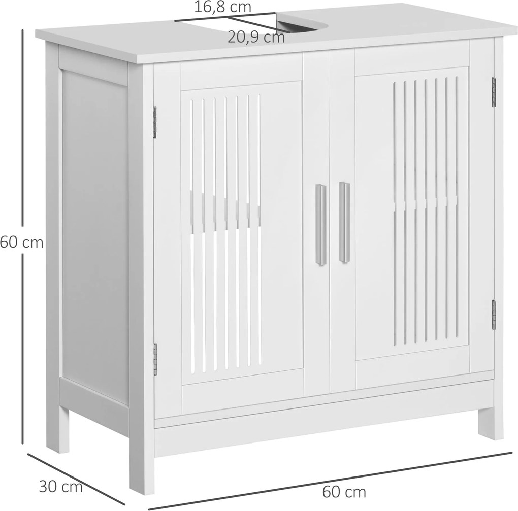 kleankin Podskříňková Koupelnová Skříňka se Dvěma Ventilovanými Dveřmi a Nastavitelnou Úložnou Policí Moderní 60x30x60 cm Bílá