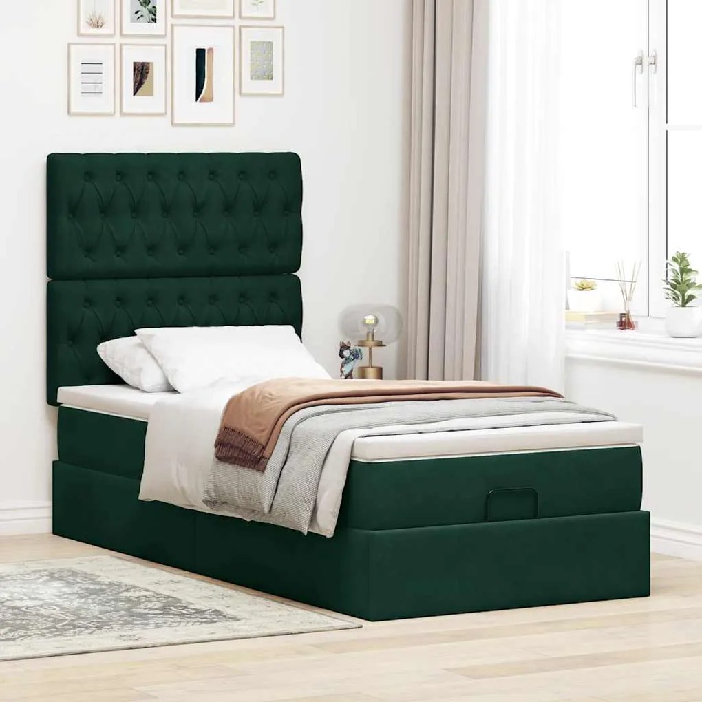 Osmanský rám postele s matracemi tmavě šedá 80x200cm samet 3314357