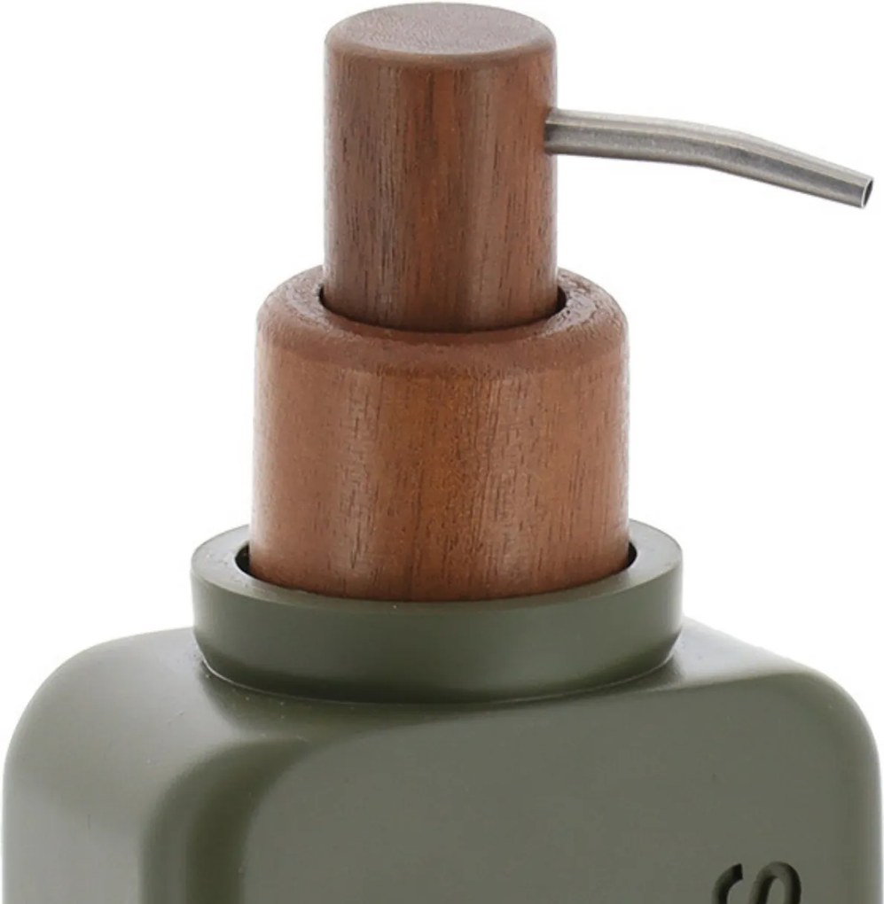 Dávkovač mýdla Salva, olivový/s dřevěnými prvky, 300 ml
