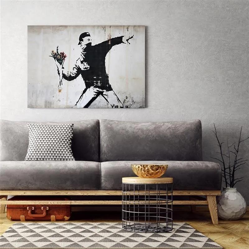 Obraz na plátně Banksy Házení květin street art - 120x80 cm