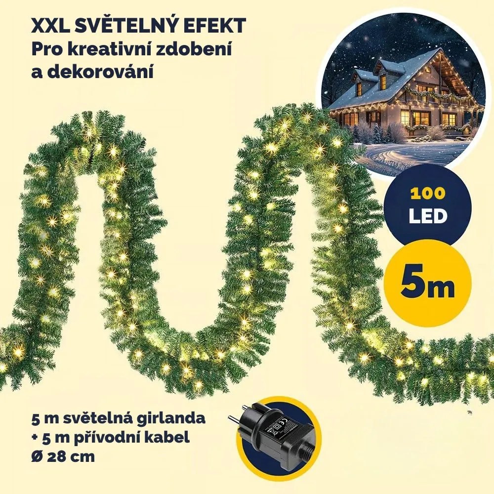 Vánoční girlanda ANDREA s osvětlením na dálkové ovládání, 5 m, zelená Casaria