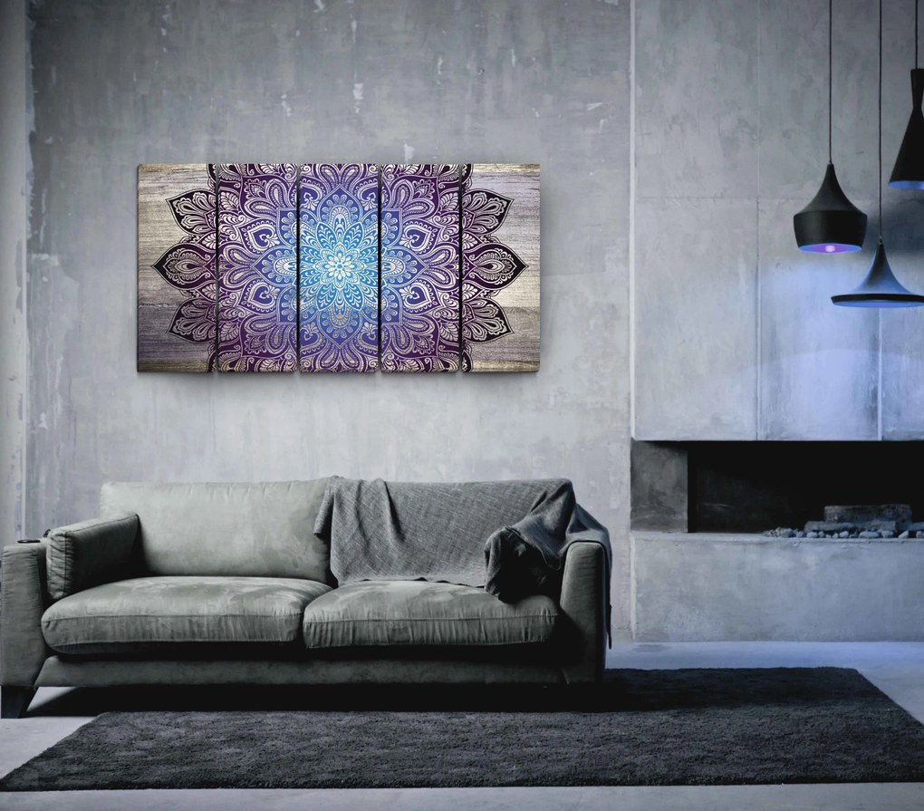 Malvis ® Obraz mandala na dřevě V Velikost (šířka x výška): čtyřdílné panorama - 140x35 cm