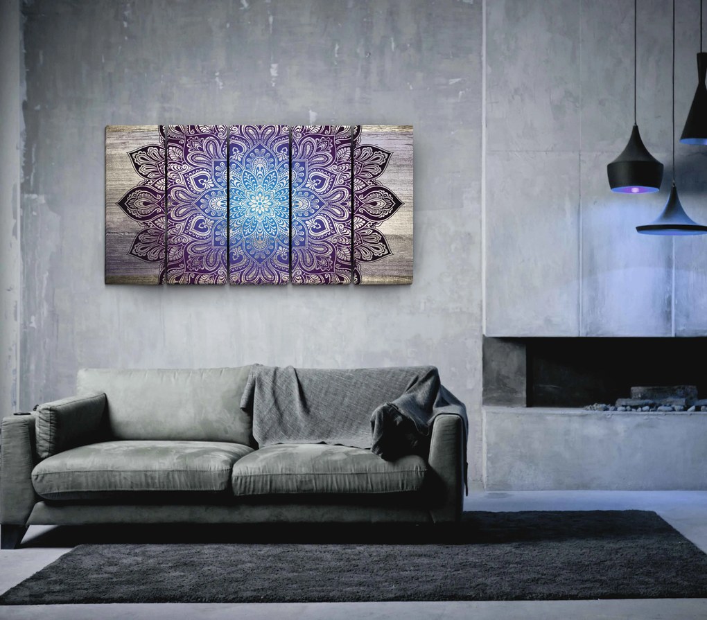 Malvis ® Obraz mandala na dřevě V Velikost (šířka x výška): třídílný obdélník - 150x100 cm