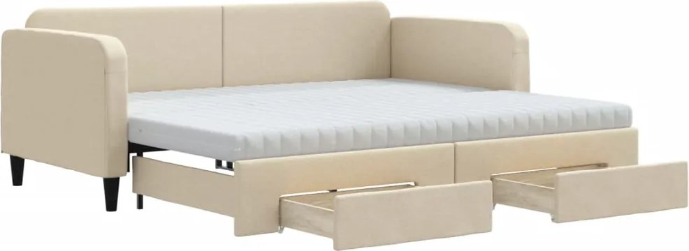 Válenda s přistýlkou a zásuvkami krémová 90 x 200 cm textil 3196874