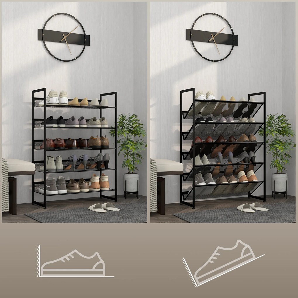 HOMCOM Stojan na boty, pětiúrovňový stojan na boty, stojan na boty pro max. 15 párů bot, organizér na boty s madlem, ocel, 72 cm x 30 cm x 102 cm| Ao…