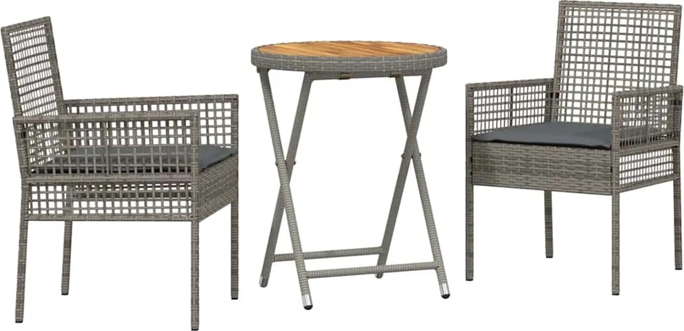 Zahradní bistro set 3 ks Šedá polyratan 3334968