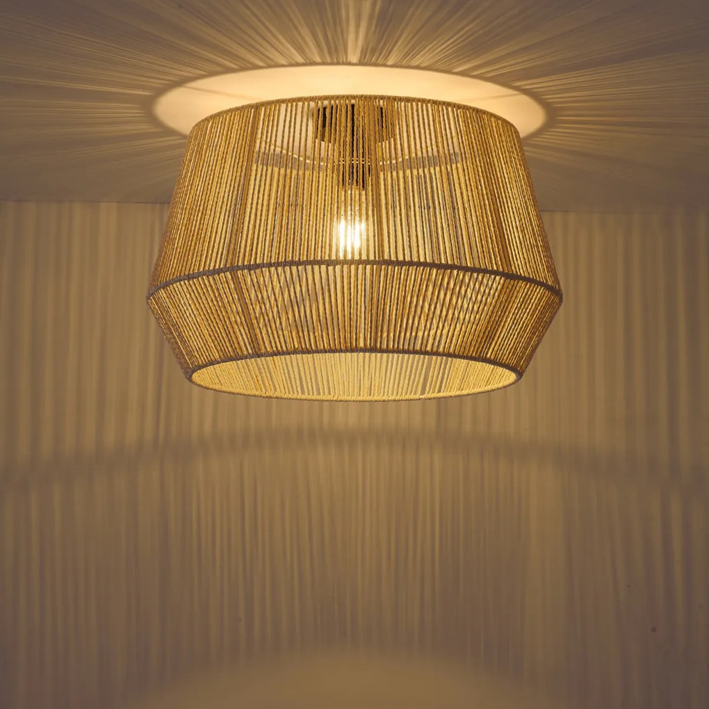 Plafondlamp zwart met beige papieren kap 50/50/30 - Cyl