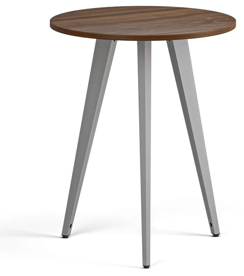 Konferenční stůl PRIMO VIBE, průměr 60 cm, šedostříbrná podnož, ořech