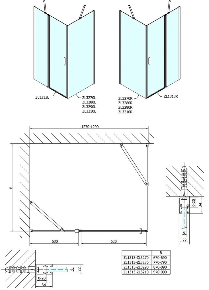 Polysan ZOOM LINE obdélníkový sprchový kout 1300x800mm L/P varianta ZL1313ZL3280