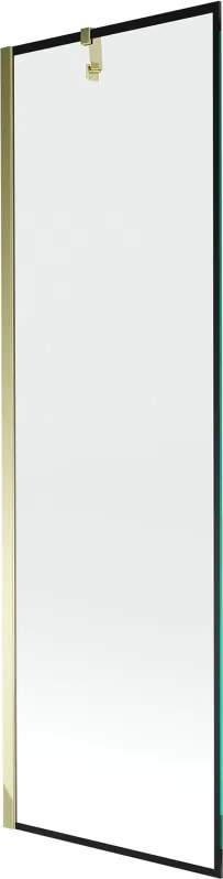 Mexen Next, vanová zástěna 1-křídlová 60 x 150 cm, fixní křídlo, 6 mm čiré sklo s černým vzorem, zlatý profil, 895-060-000-00-70-50