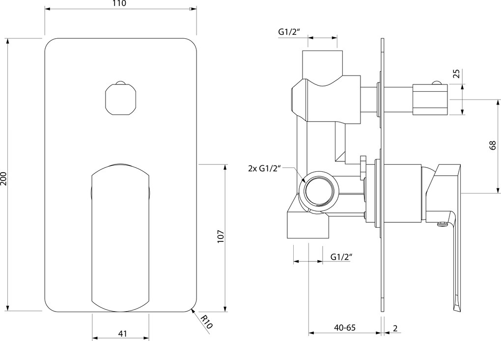 Sapho Sapho, MIXONA podomítková sprchová baterie, 2 výstupy, chrom, MG042