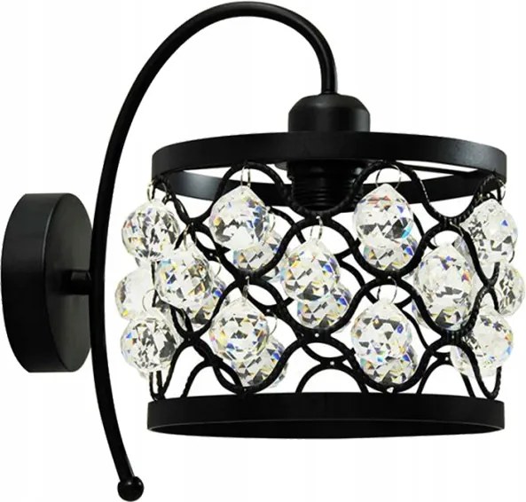 Nástěnná Led lampa Křišťály Glamour Abažur Lustr E27 Černá