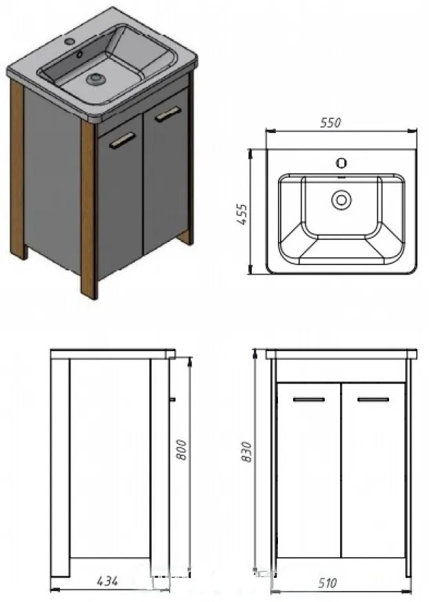 Lavedo Broadway Black 55 koupelnová skříňka s umyvadlem