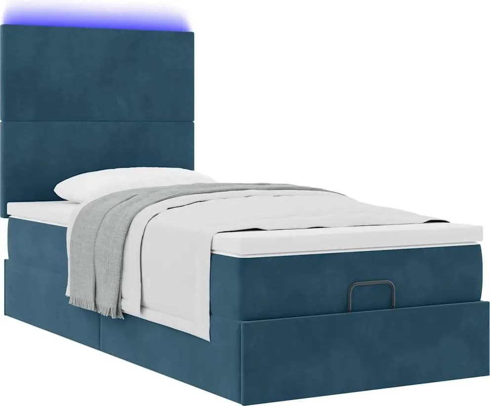 Osmanský rám postele s matracemi tmavě modrá 90x200cm samet 3314226